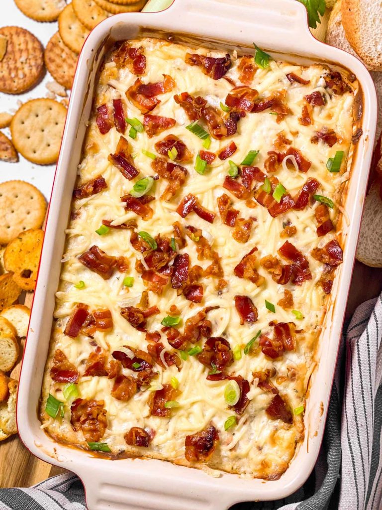 Creamy Hot Onion Dip with Bacon Recipe - Unfussy Kitchen